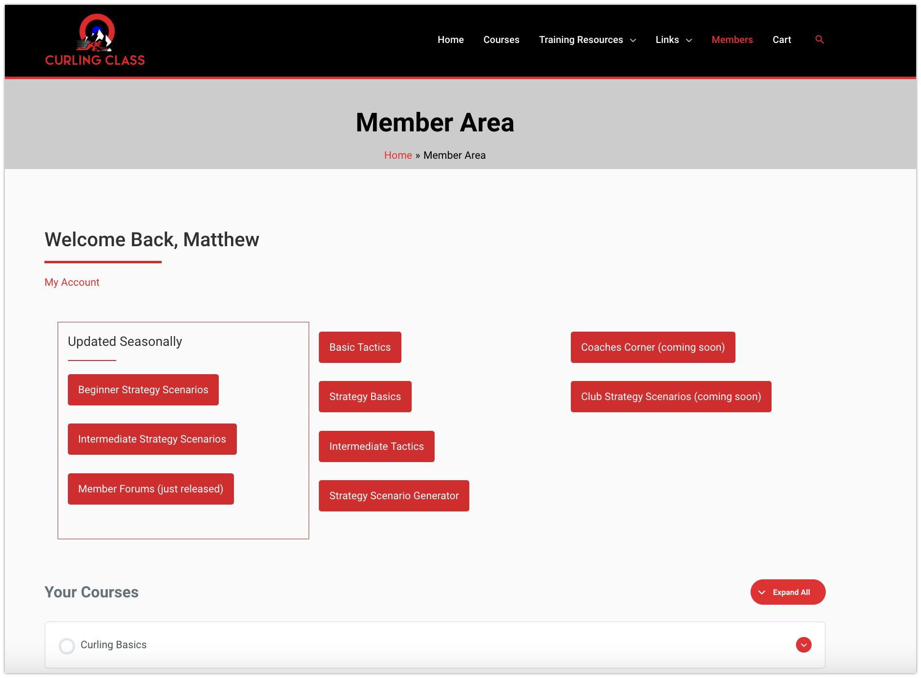 Member Area - Curling Class